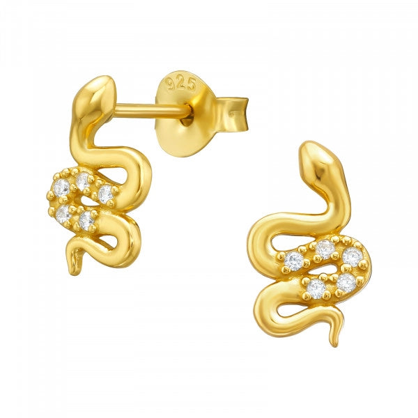 Samira Gold Plated Snake Ear Studs Earrings Sterling Silver Cubic Zirconia – Byou Designs